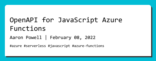 Openapi For Javascript Azure Functions
